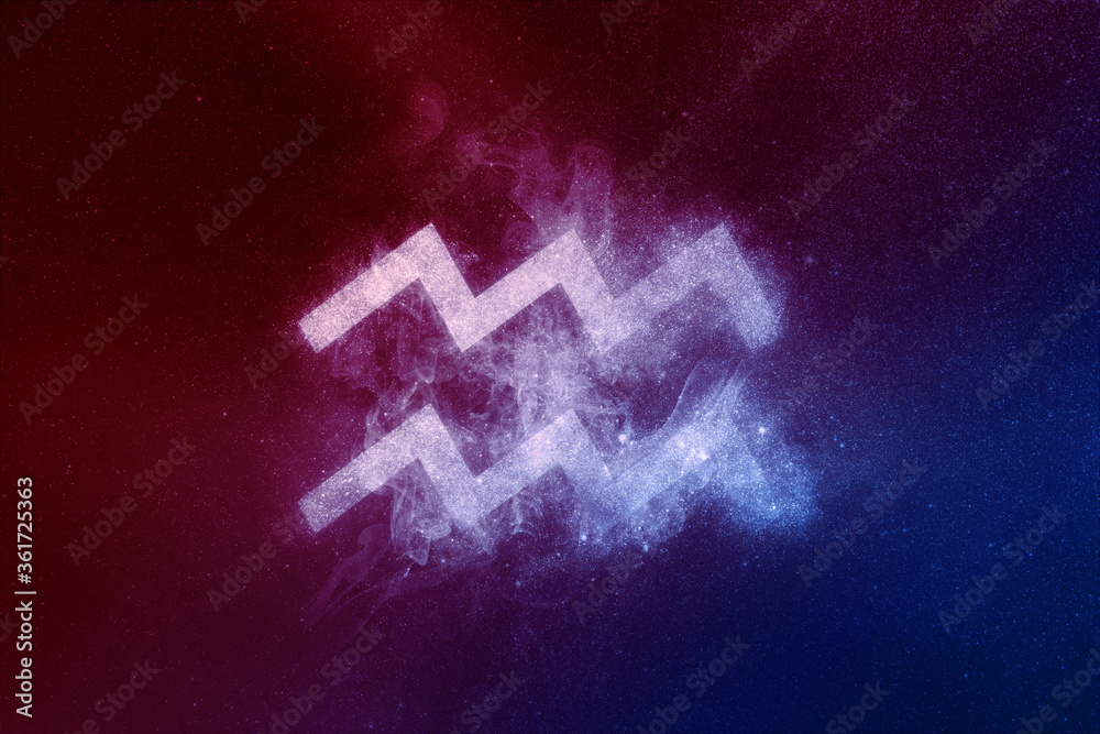 Aquarius Zodiac Sign Red Blue. Abstract night sky background Stock ...