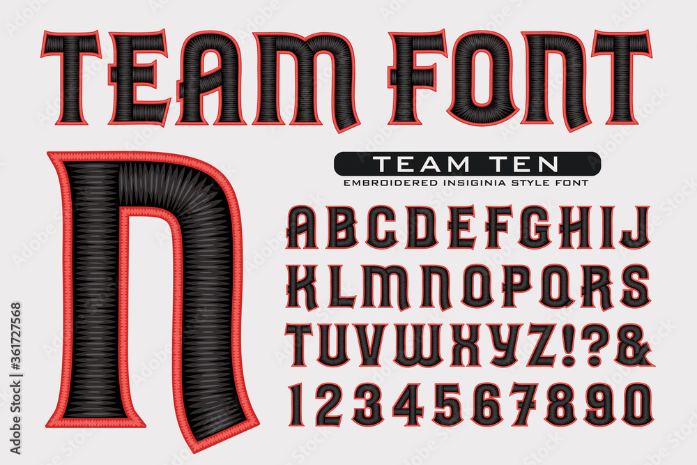 A Font in the Style of Embroidered Insignias for Sports Teams; This ...