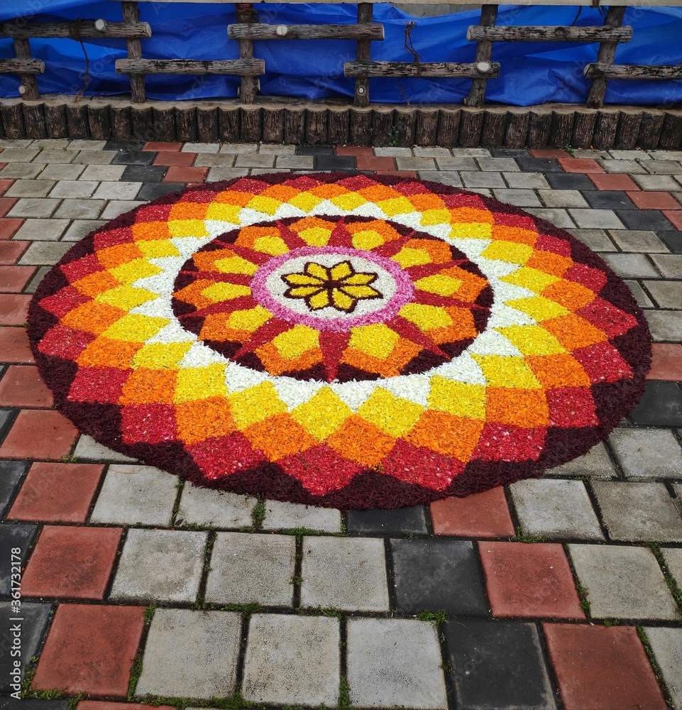 pookalam, a traditional flowers decoration to celebrate onam festival ...