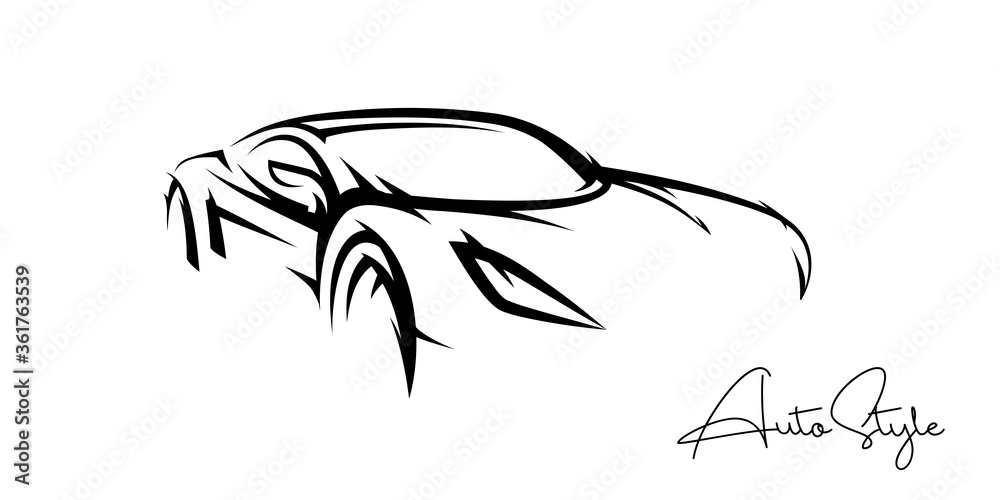 Concept sports car line silhouette. Auto supercar showroom emblem ...
