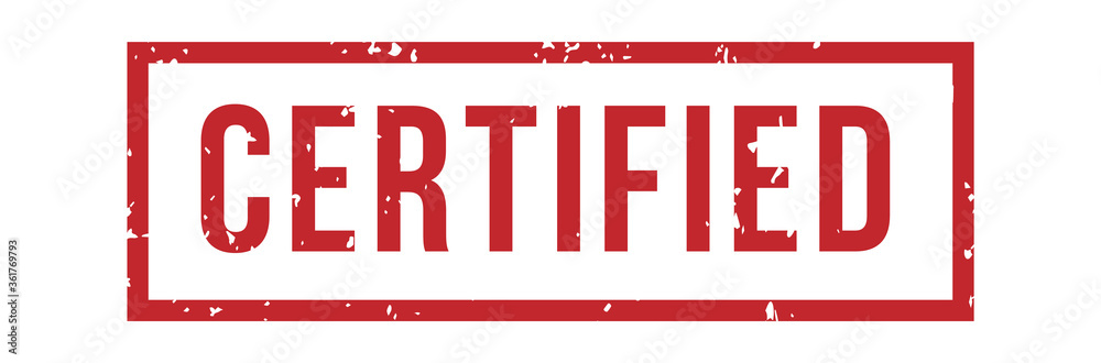 Certified rubber stamp. Grunge red badge with certified text in frame ...