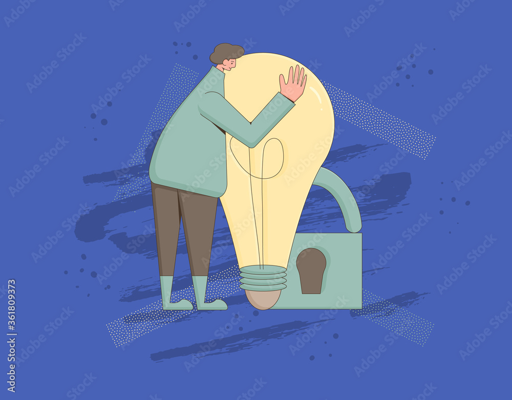 Intellectual property rights. Vectror character with creaive new idea ...