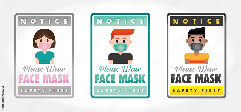 WEAR FACE MASK PLEASE - SET of 3 SIGN A4 - VECTOR - JPEG - PNG - NO ...