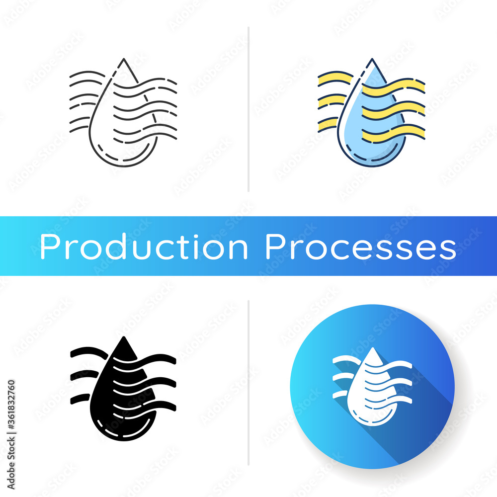 Drying process icon. Linear black and RGB color styles. Water ...