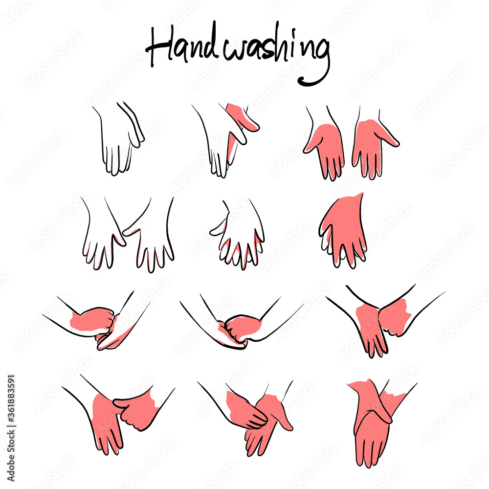How to wash hands step by step instructions and guidelines with red ...