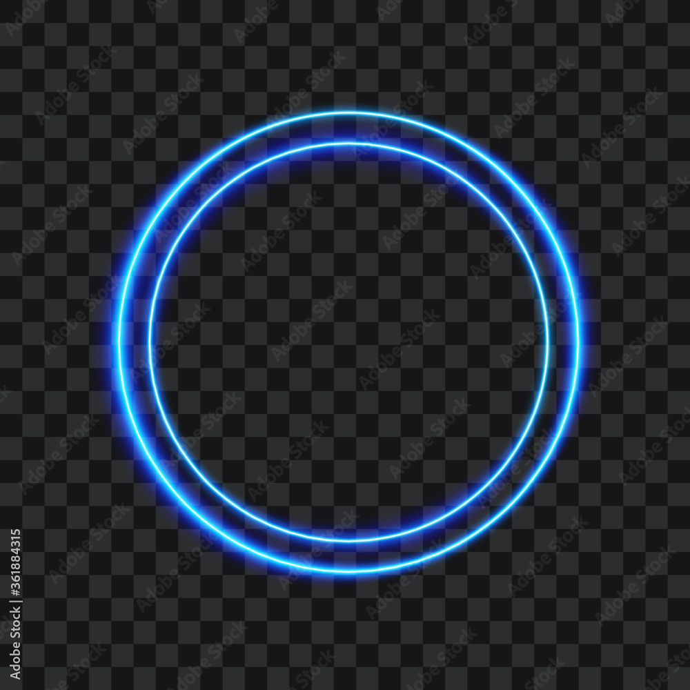 Blue neon circle frame on transparent background, vector illustration ...