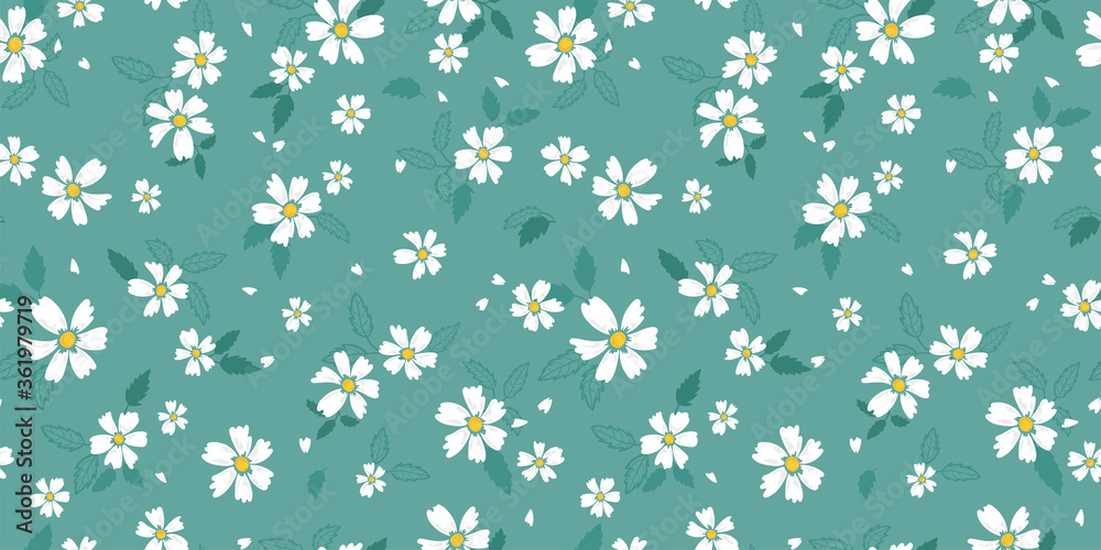 Cute hand drawn floral seamless pattern, lovely daisies on colorful ...