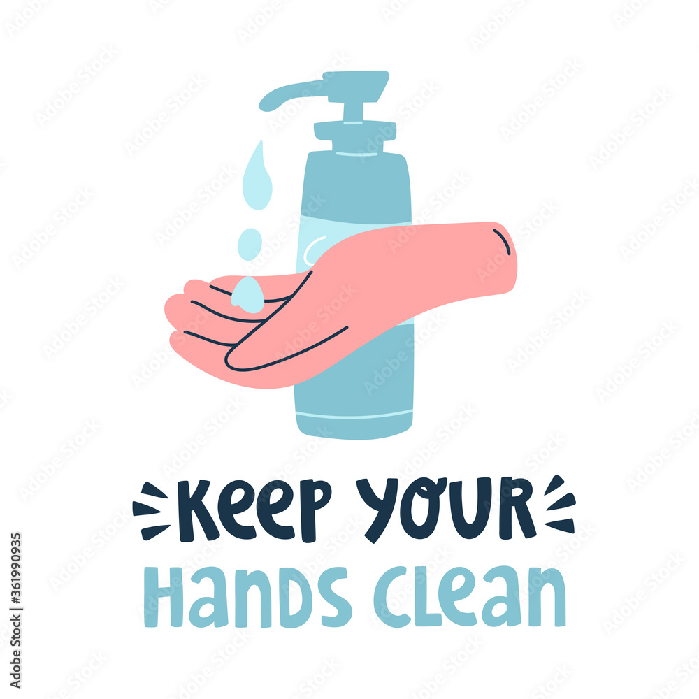 Vector illustration with hands and liquid soap. Personal hygiene ...