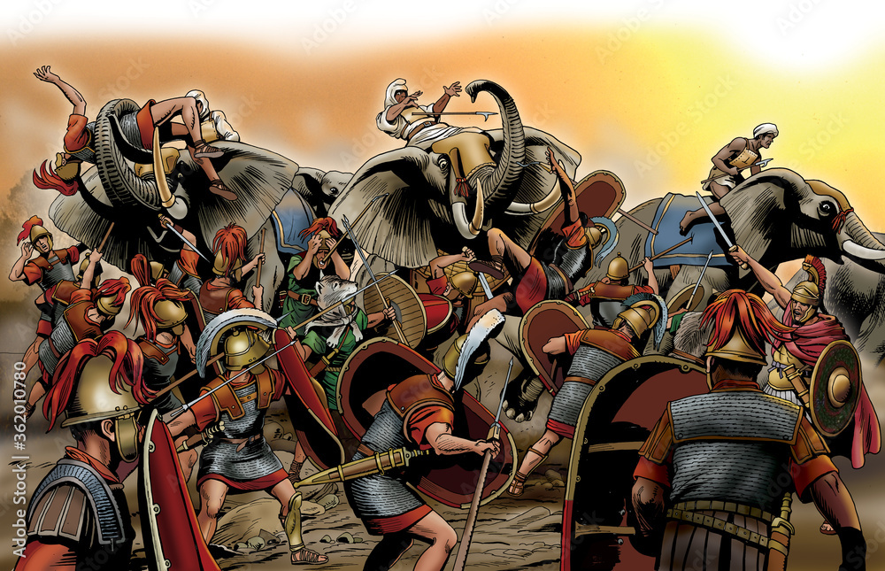 Ancient Rome - Roman soldiers fight against Pyrrhus elephants Stock ...