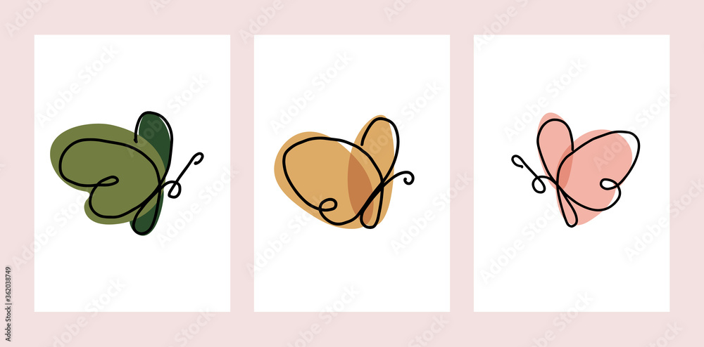Line art butterfly set. One line drawing. Fancy line art. Trendy ...