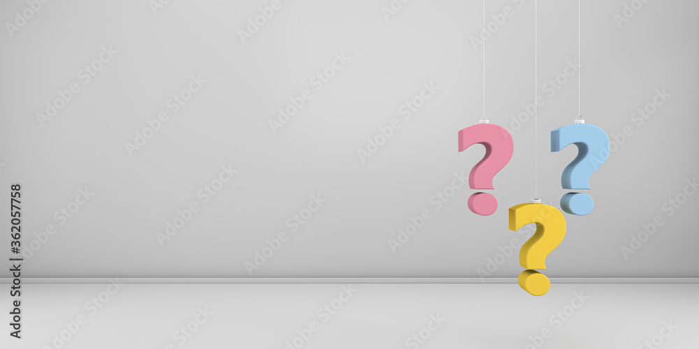 Interrogation sign hanged on the ceiling 3d rendering. 3d illustration ...