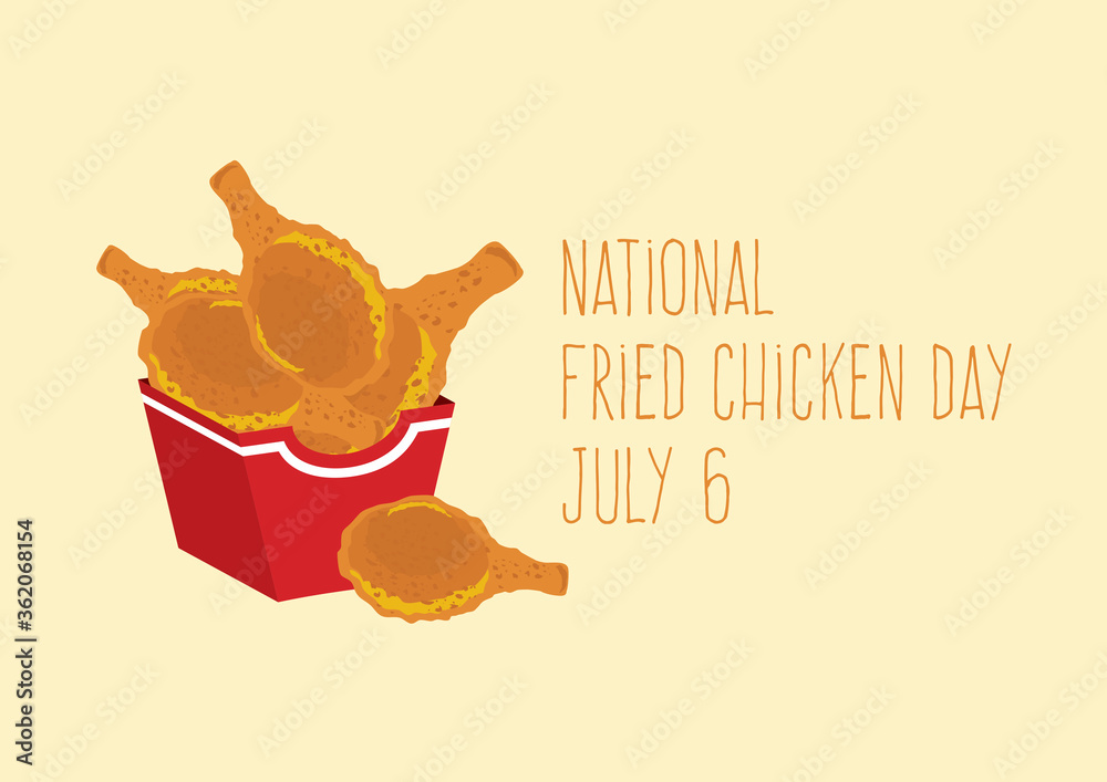National Fried Chicken Day vector. Crispy fried chicken drumsticks in a ...