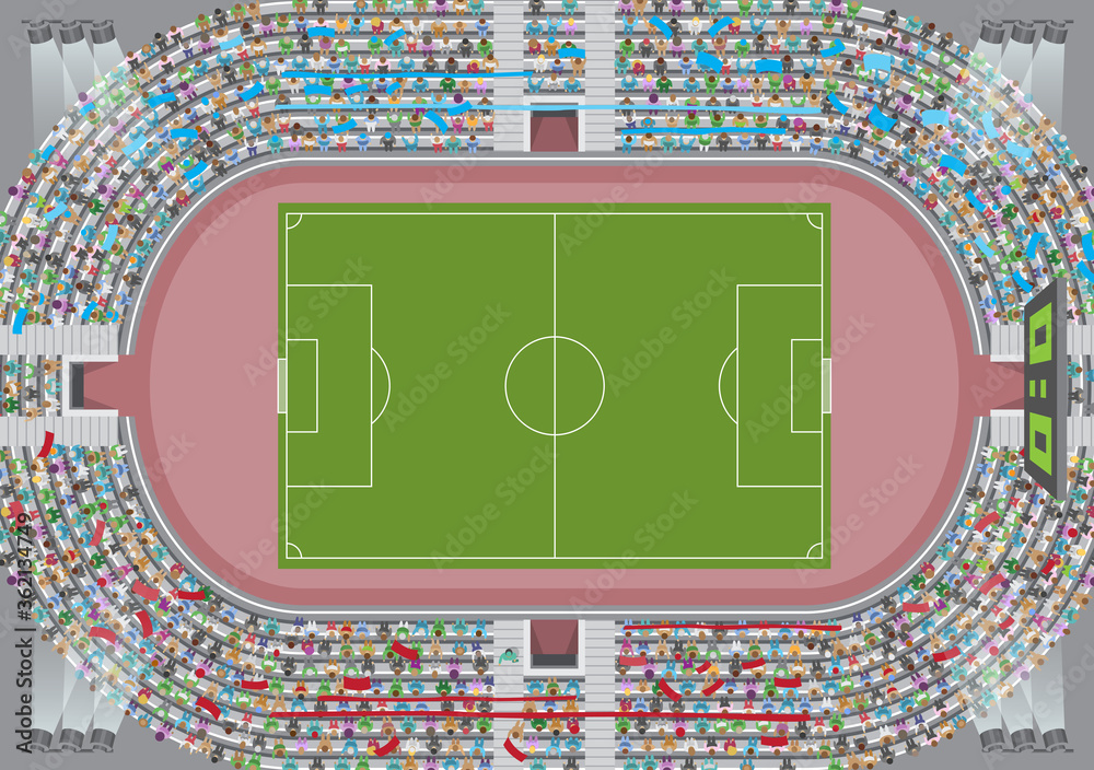 Football stadium top view. Soccer field. (view from above) Fans in the ...