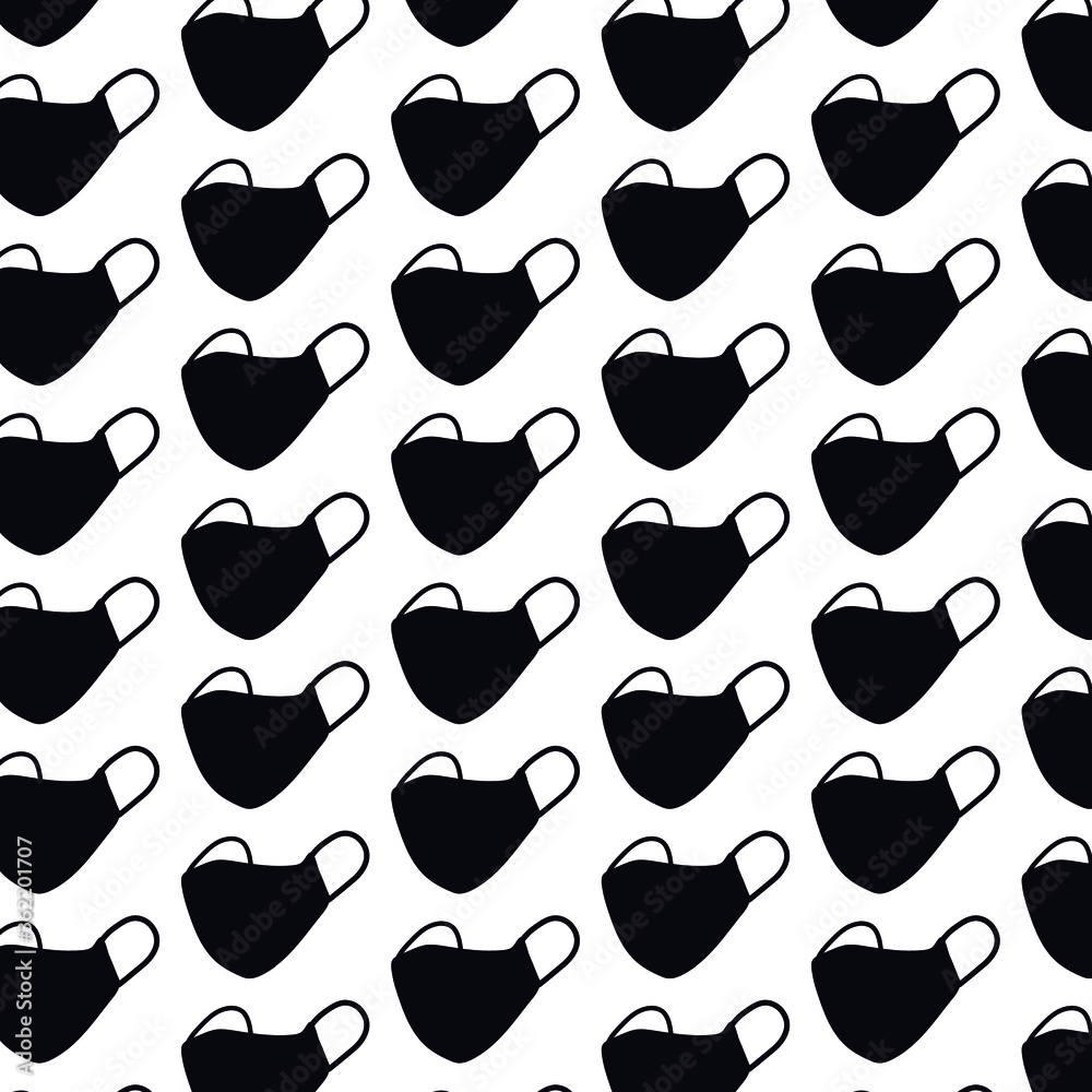 Vector patrón tapabocas negros sobre fondo blanco Stock Vector | Adobe ...