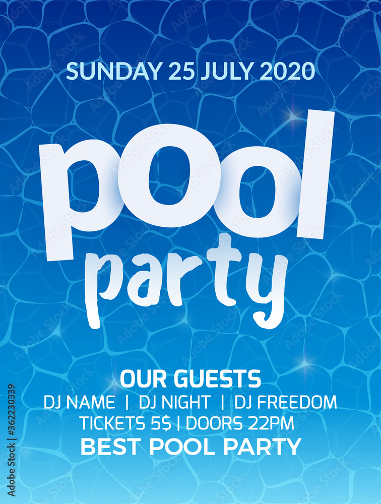 Pool summer party invitation banner flyer design. Water Pool party ...