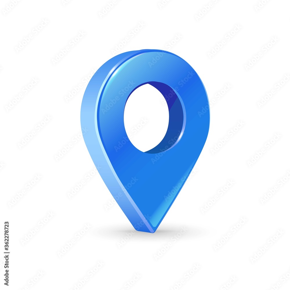 Realistic and stylish 3d pointer of map. Blue map marker icon in vector. An icon pin indicating ...