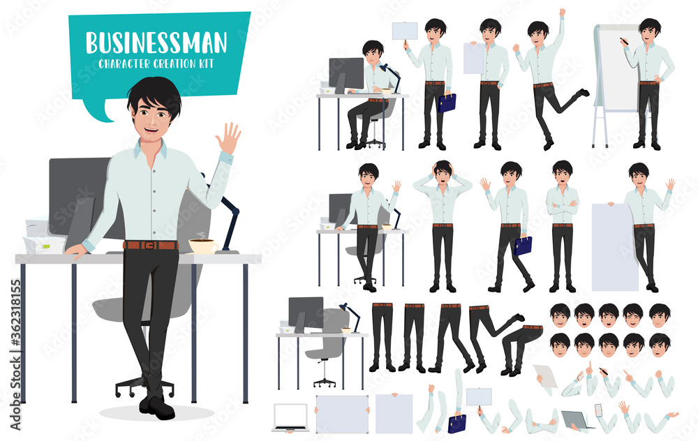 Businessman character creation kit and vector set. Business man young ...