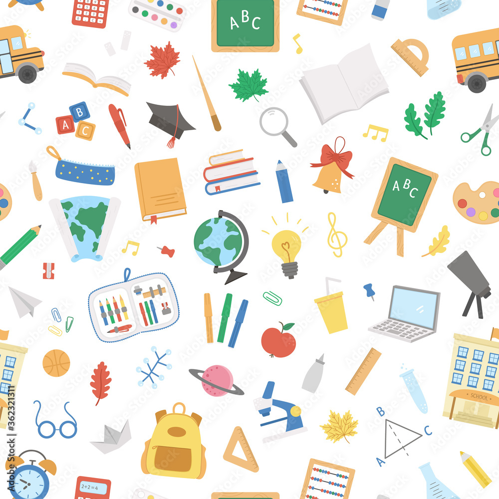Back to school vector seamless pattern. Educational digital paper. Cute ...