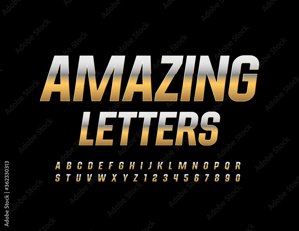 Vector Amazing Alphabet Letters and Numbers. Gold and Silver reflective ...