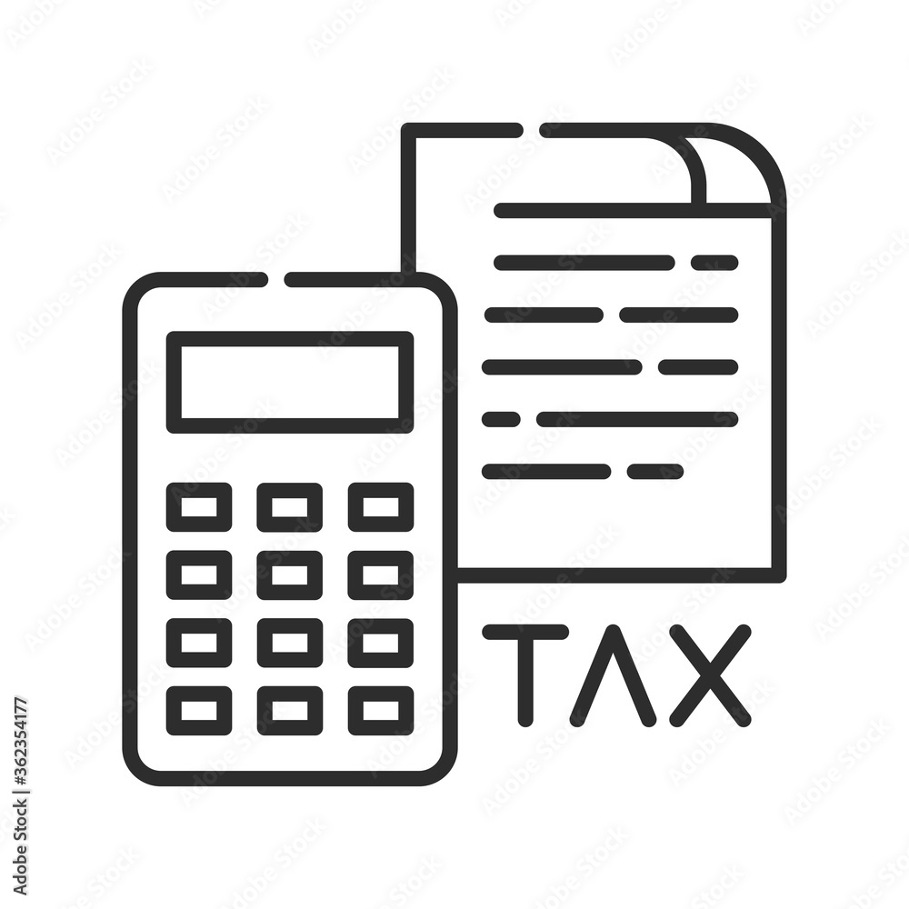 Tax government calculation vector black line icon. Report and financial ... Tax government calculation vector black line icon. Report and financial ...