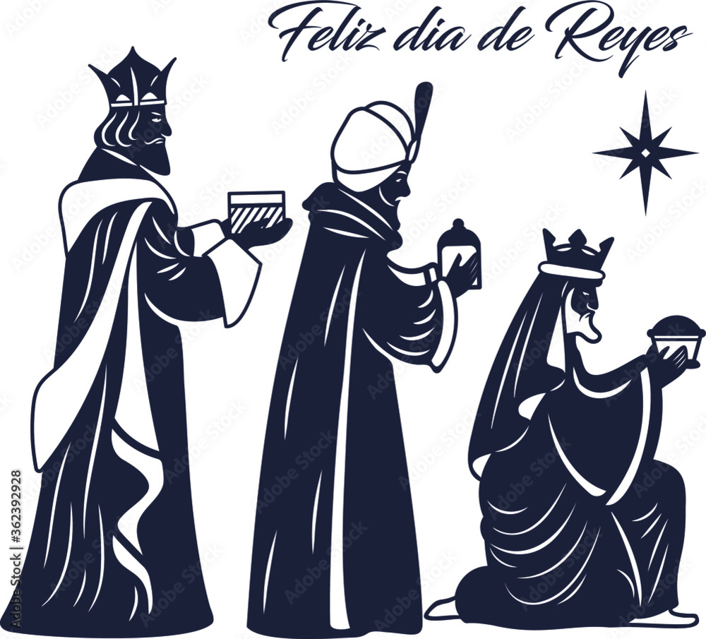 Laser cutting nativity template. Silhouette of three wise kings ...