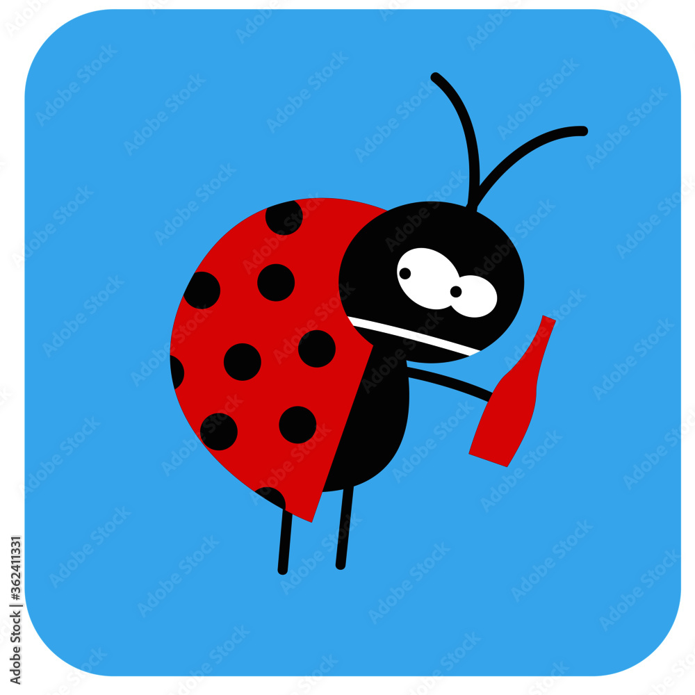 life of insects. sad beetle with a bottle of soda. vector drawing for ...