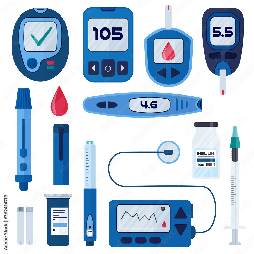 Diabetes flat vector infographic elements set in cartoon style ...