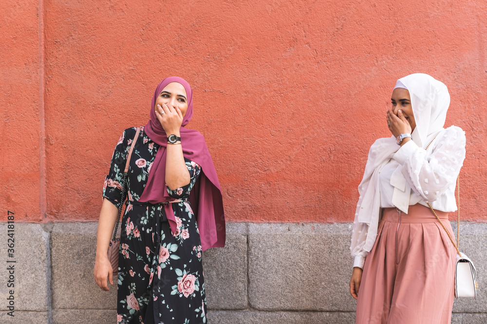 Beautiful Arab Girls Having fun Outdoors. Friendship Concept. Stock ...