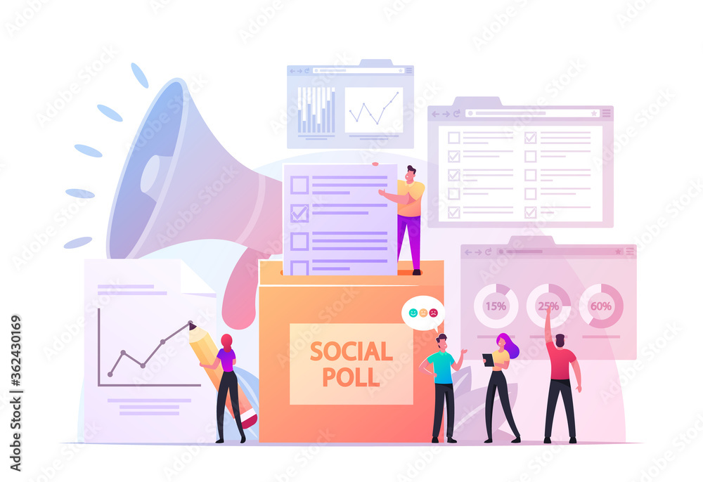 Election and Social Poll Concept. Voters Characters Casting Ballots at ...