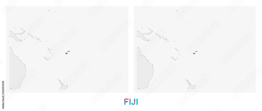 Two versions of the map of Fiji, with the flag of Fiji and highlighted ...