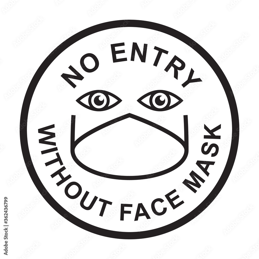 No entry without face mask stamp, mask required sign, black isolated on ...