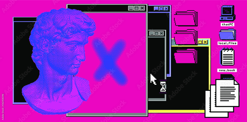 Classical bust sculpture with user interface elements. 3D rendering of ...