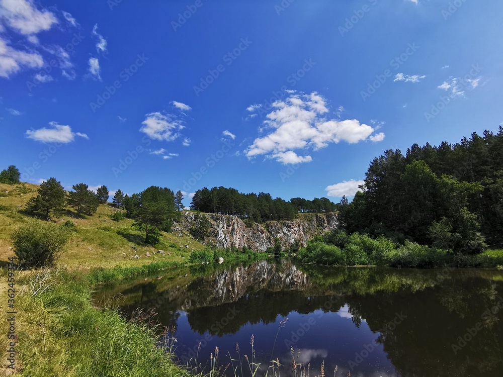 Foto de Stock Manturov stone on Rezh river, national reserve of Ural ...