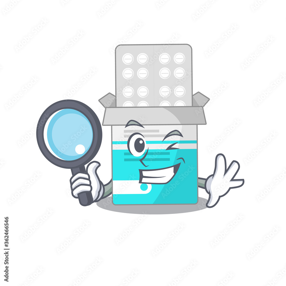 cartoon mascot design of medical medicine bottle super Detective ...