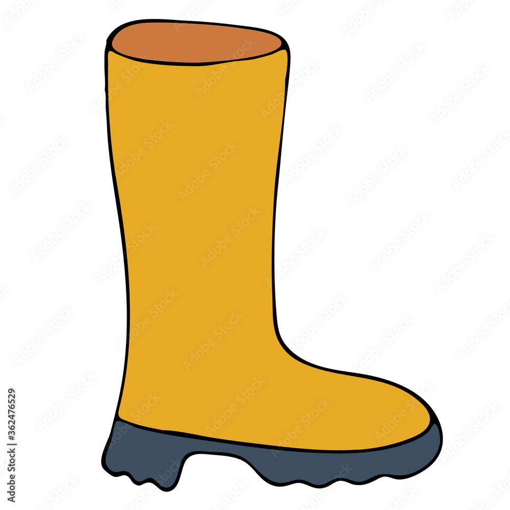 bright yellow rubber boot for autumn, freehand drawing, vector doodle ...