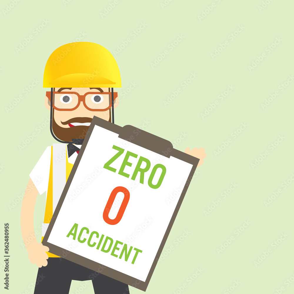 Construction ,Technician worker show and pointing zero accident sign, safety first, vector ...
