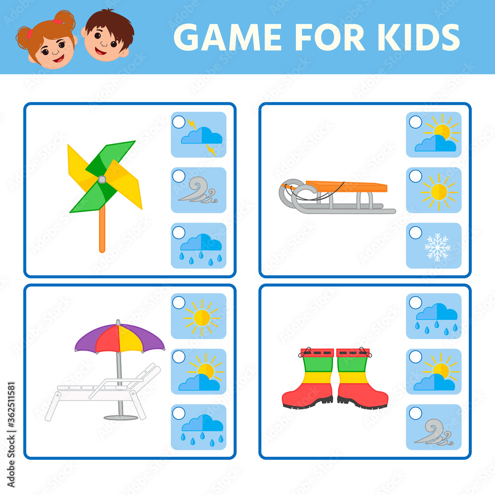 Vektor Educational worksheet for children. Game for Kids. Find matching ...