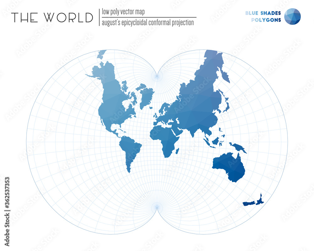 Polygonal map of the world. August's epicycloidal conformal projection ...