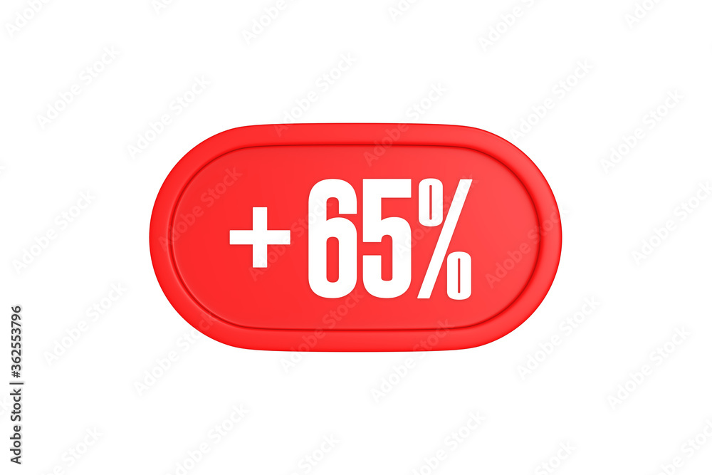 65 Percent increase 3d sign in red color isolated on white background ...