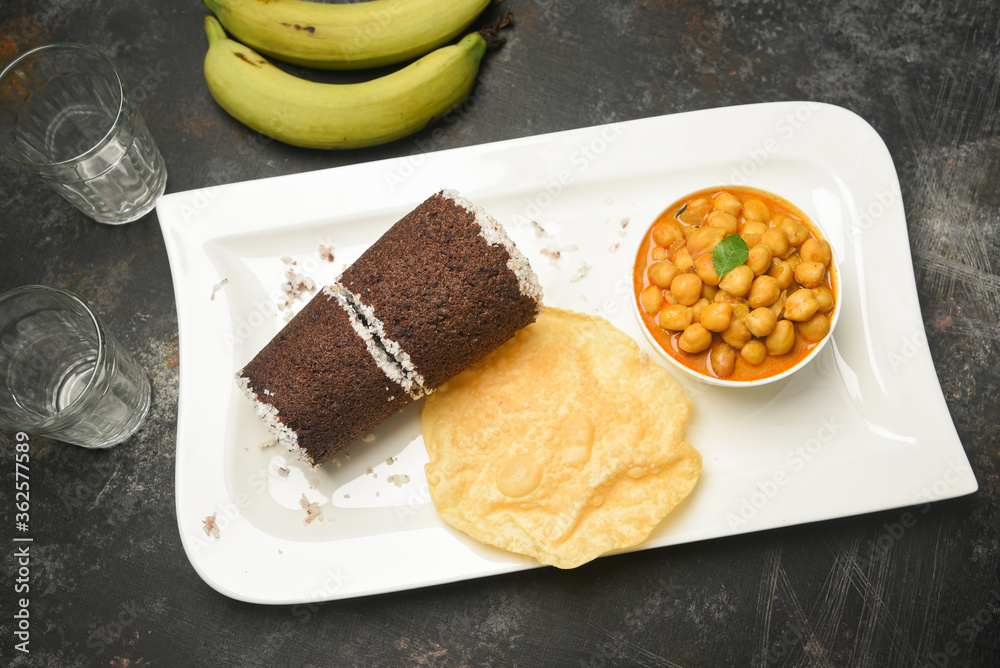 Popular South Indian breakfast Ragi Puttu, Pittu, Kezhvaragu chickpea ...