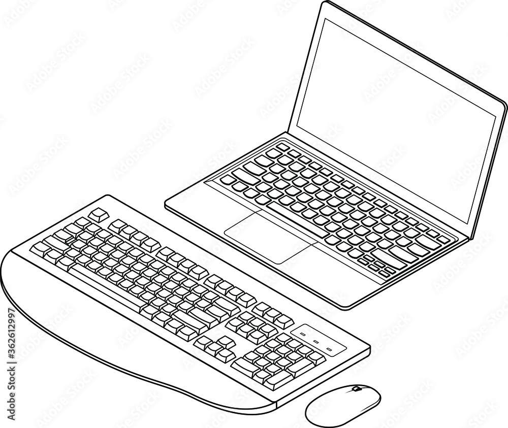 Line-art detailed isometric drawing of an ultra slim laptop computer ...