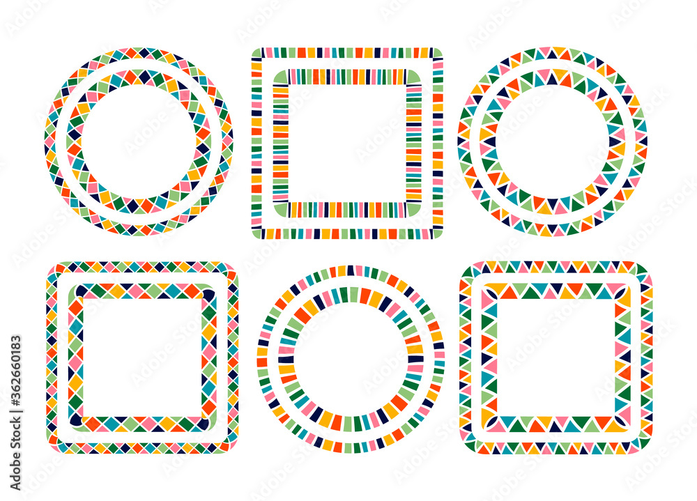 Hand drawn cartoon vector frames set isolated on white. Colorful and ...