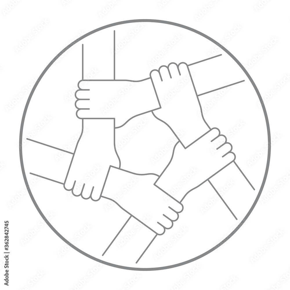 Vector of six line holding each other hands. Friendship symbol ...