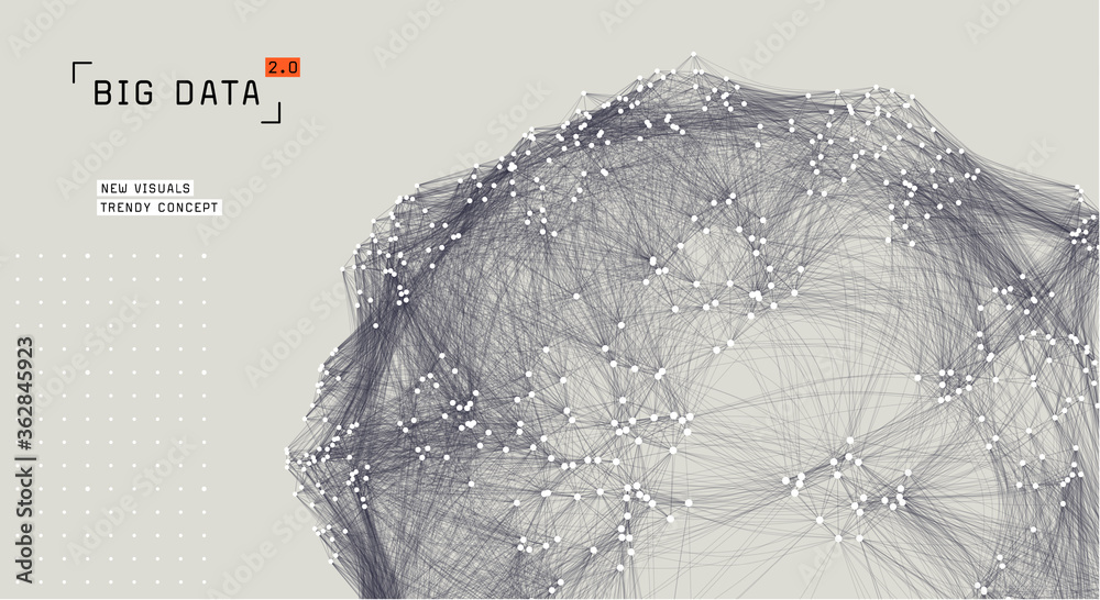 Big data visualization. Cluster computing network. Social media connections. Globe of connected ...