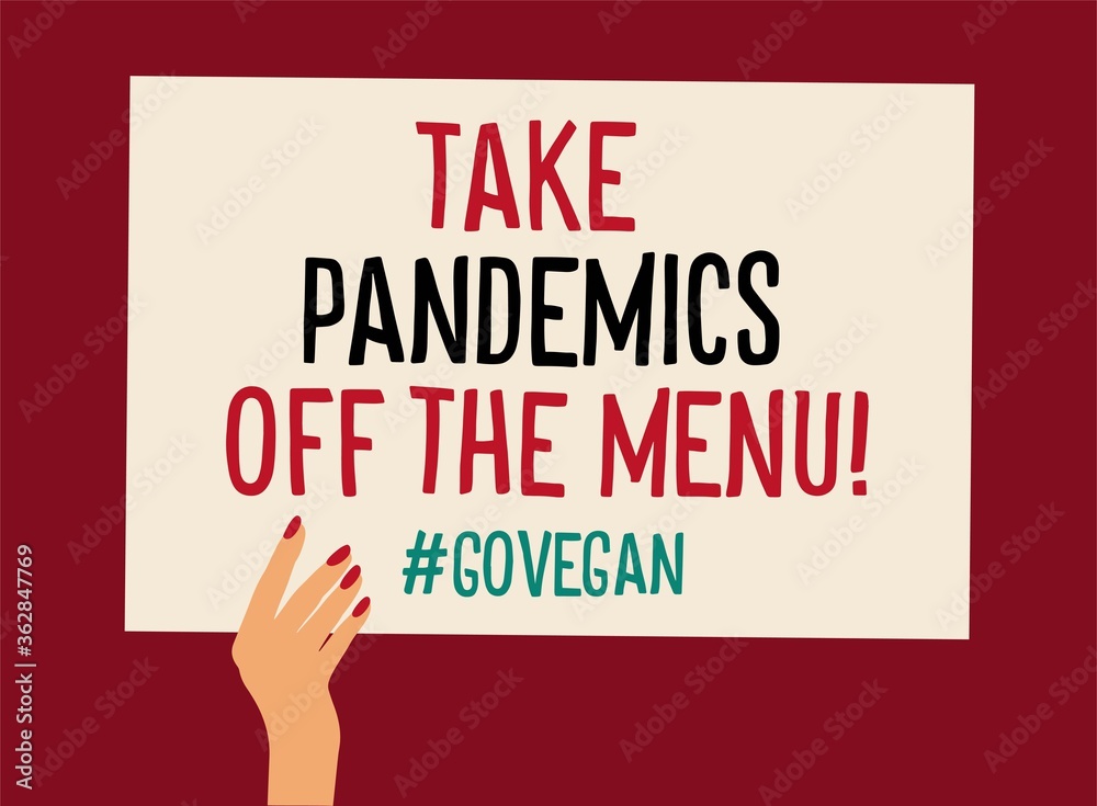 Stock-Vektorgrafik „Female hand holding poster against eating meat ...