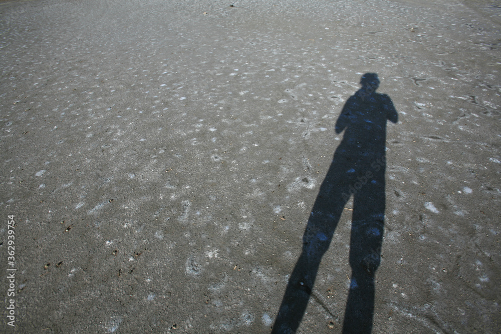 Shadow on the salt pan and mineral crust of Lake Magadi, Great Rift ...