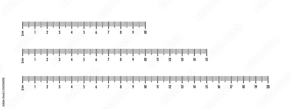 Centimeter measuring scales set. Black indicators and numbers for cm ...