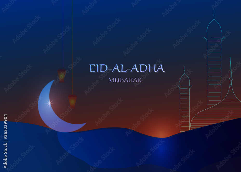 Eid mubarak wishes illustration and celebration cards of eid al adha ...