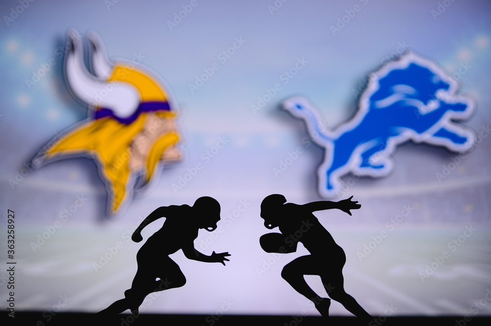 Minnesota Vikings vs.Detroit Lions . NFL match poster. Two american ...