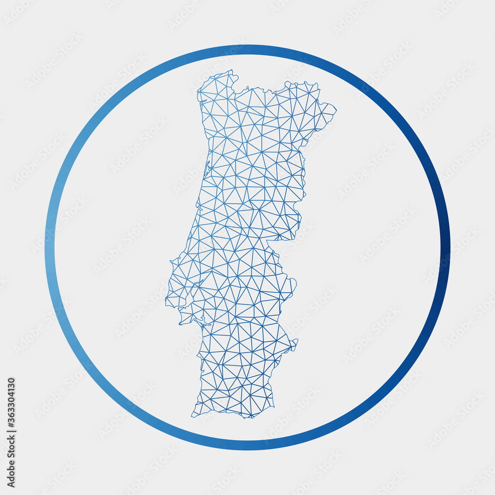 Portugal icon. Network map of the country. Round Portugal sign with ...